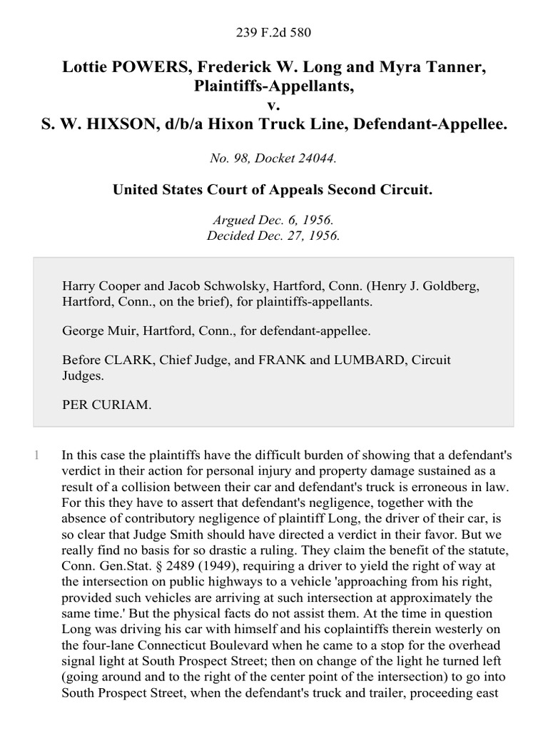 Lottie Powers, Frederick W. Long and Myra Tanner v. S. W. Hixson, D/B/A ...