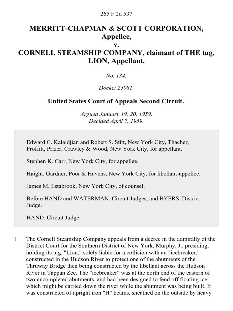 Merritt-Chapman & Scott Corporation v. Cornell Steamship Company, of ...