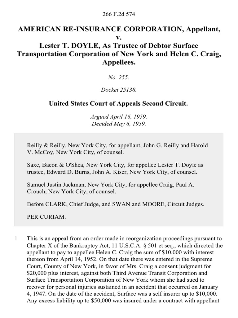American Re-Insurance Corporation v. Lester T. Doyle, As Trustee of ...