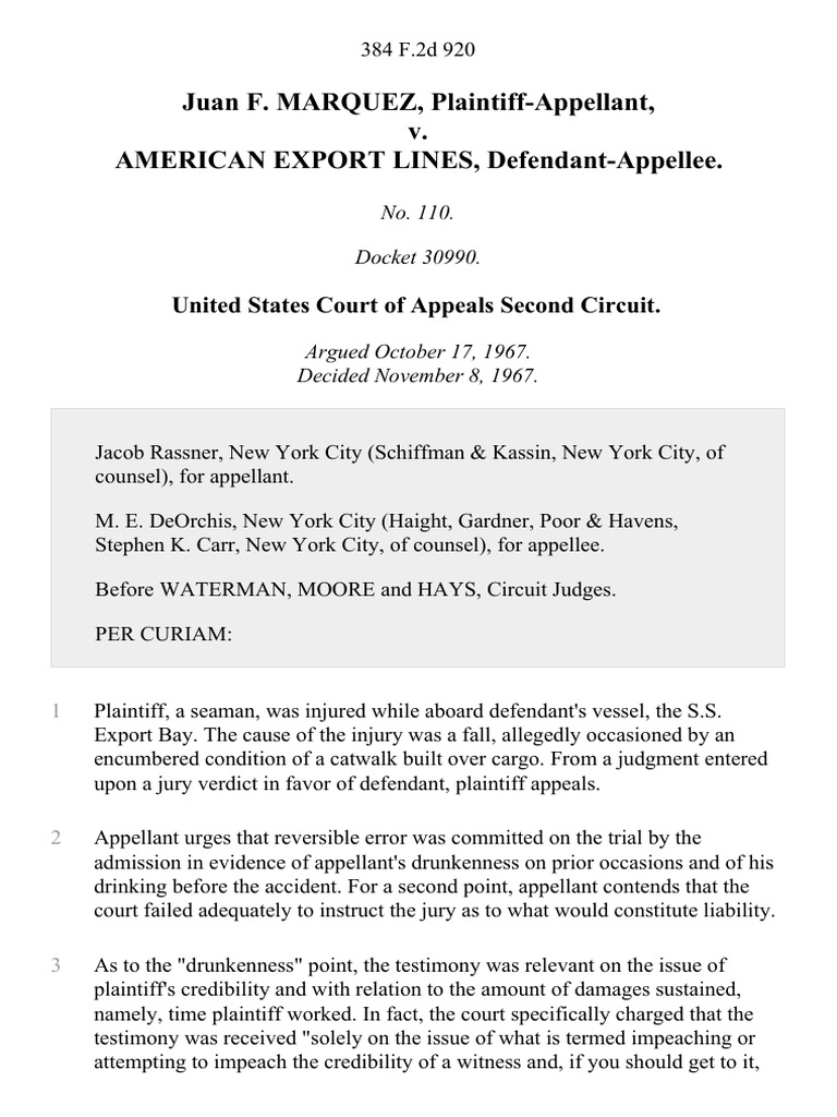 Marquez v. American Export Lines Appeal | PDF | Law