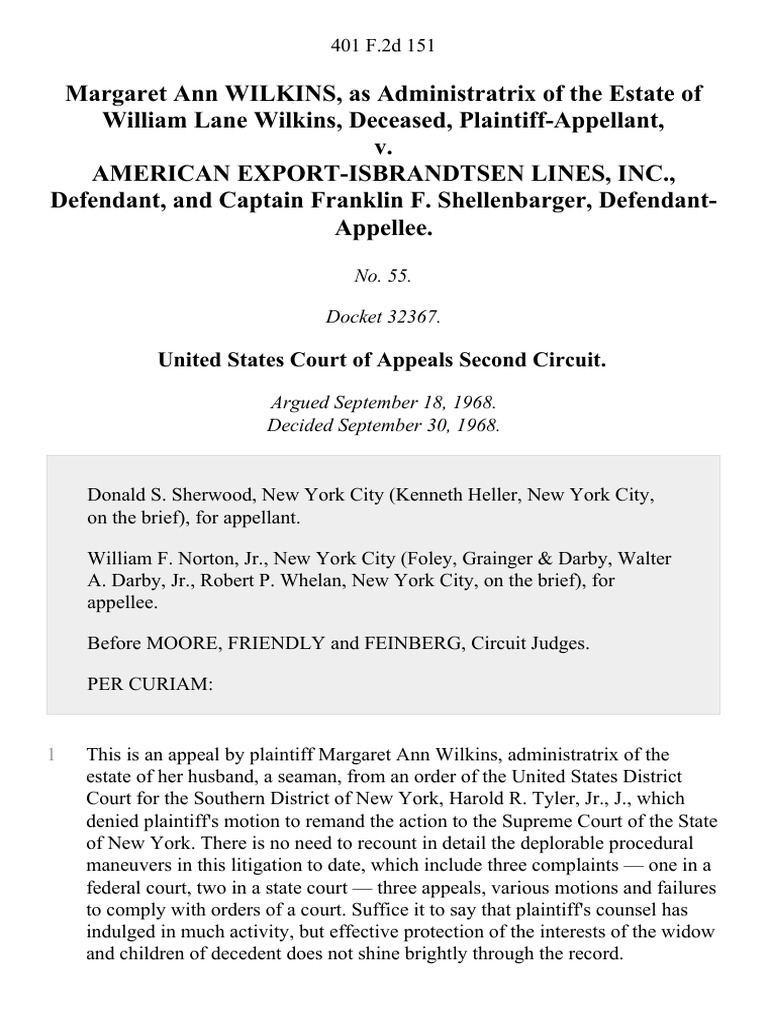 Appeal Dismissal in Wilkins v. American Lines | PDF | History