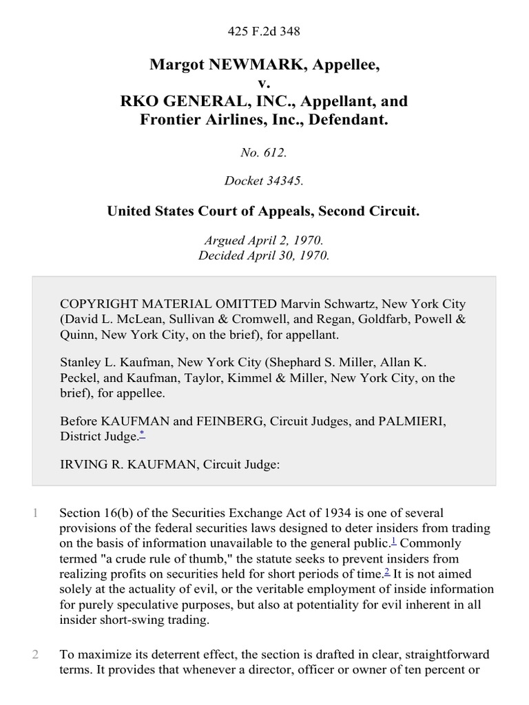 Margot Newmark v. Rko General, Inc., and Frontier Airlines, Inc., 425 F ...