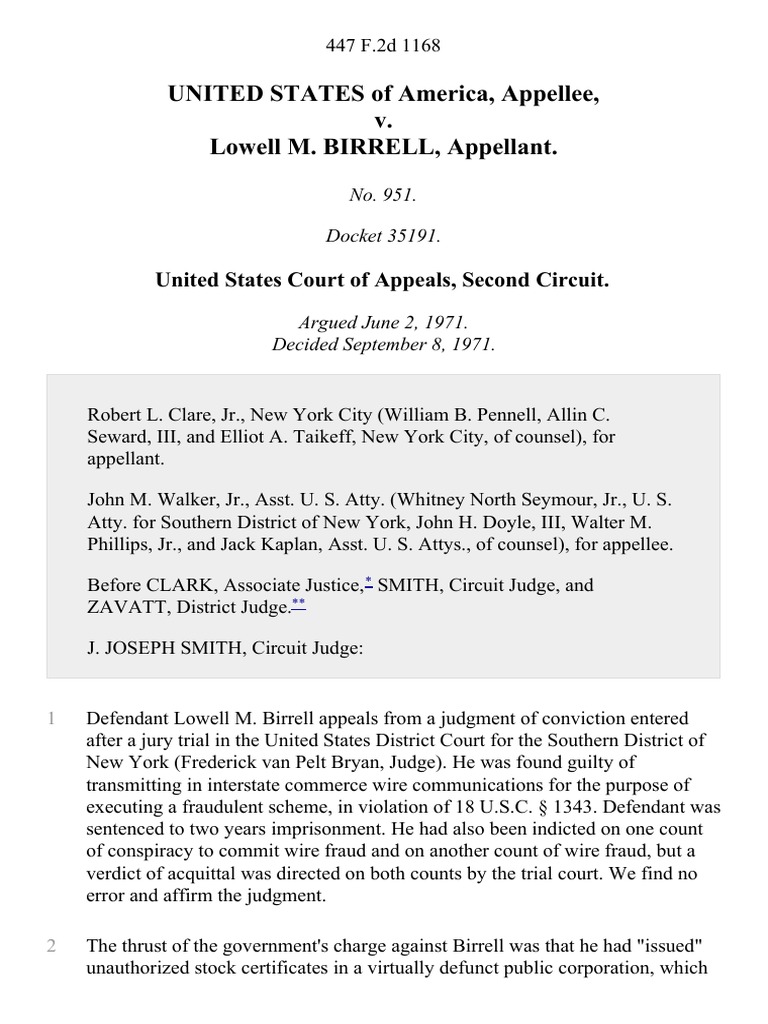 United States v. Lowell M. Birrell, 447 F.2d 1168, 2d Cir. (1971) | PDF ...