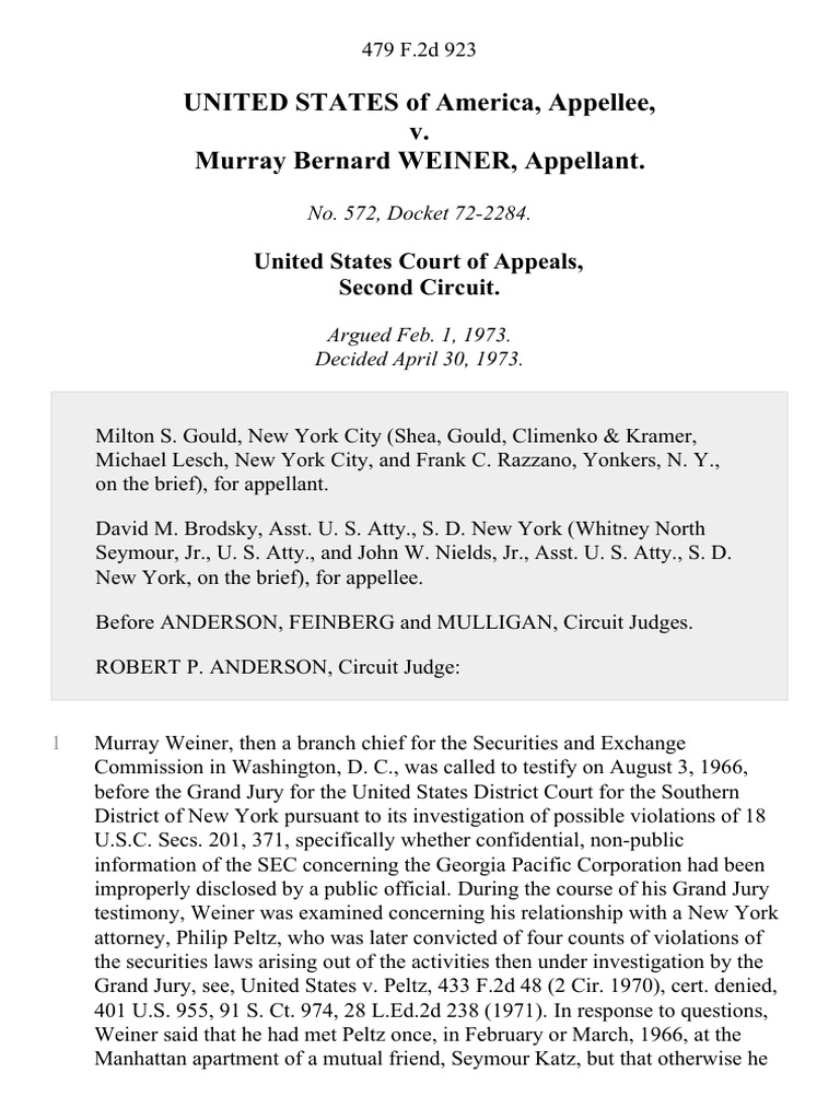 United States v. Murray Bernard Weiner, 479 F.2d 923, 2d Cir. (1973 ...