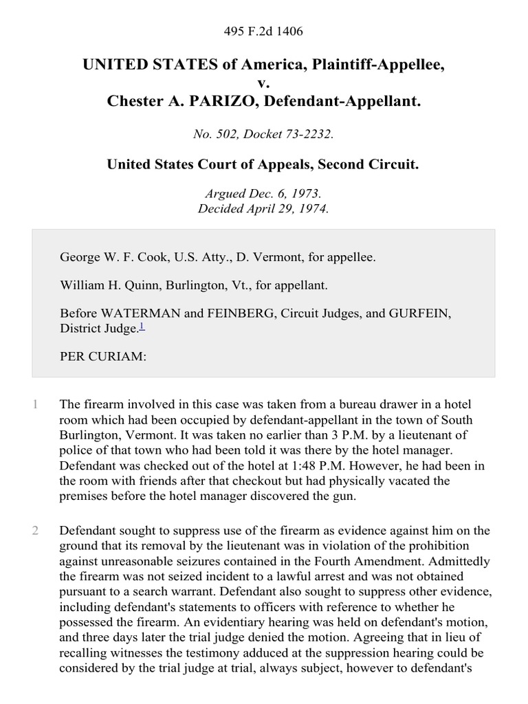 United States v. Chester A. Parizo, 495 F.2d 1406, 2d Cir. (1974) | PDF