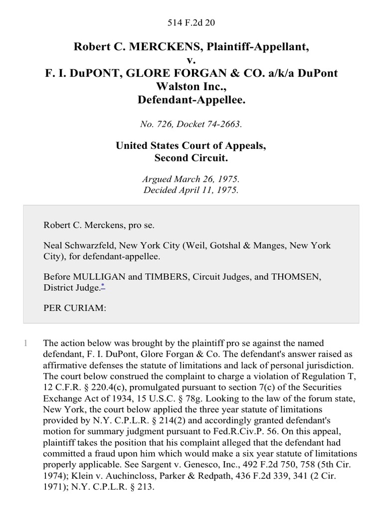 Robert C. Merckens v. F. I. Dupont, Glore Forgan & Co. A/K/A Dupont ...