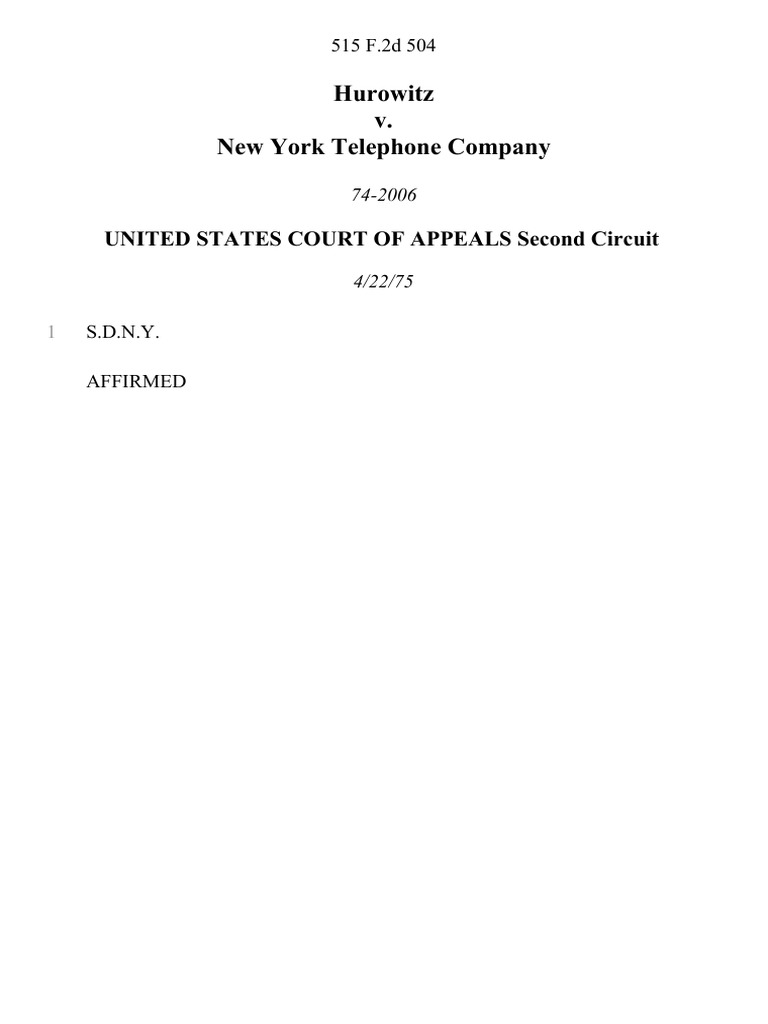 Hurowitz v. New York Telephone Company, 515 F.2d 504, 2d Cir. (1975) | PDF