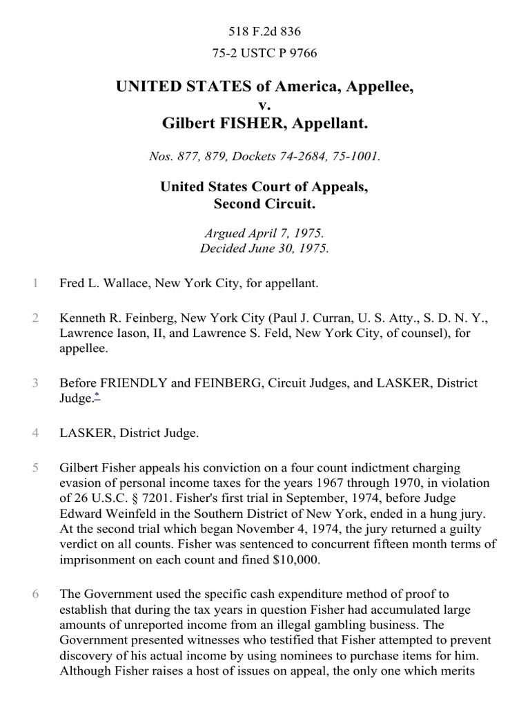 United States v. Gilbert Fisher, 518 F.2d 836, 2d Cir. (1975) | PDF ...