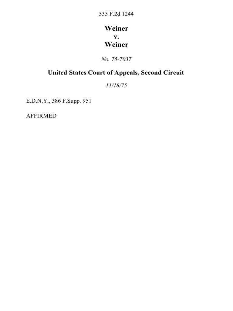 Weiner v. Weiner, 535 F.2d 1244, 2d Cir. (1975) | PDF