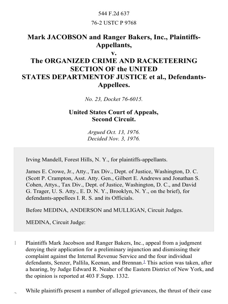 Mark Jacobson and Ranger Bakers, Inc. v. The Organized Crime and ...