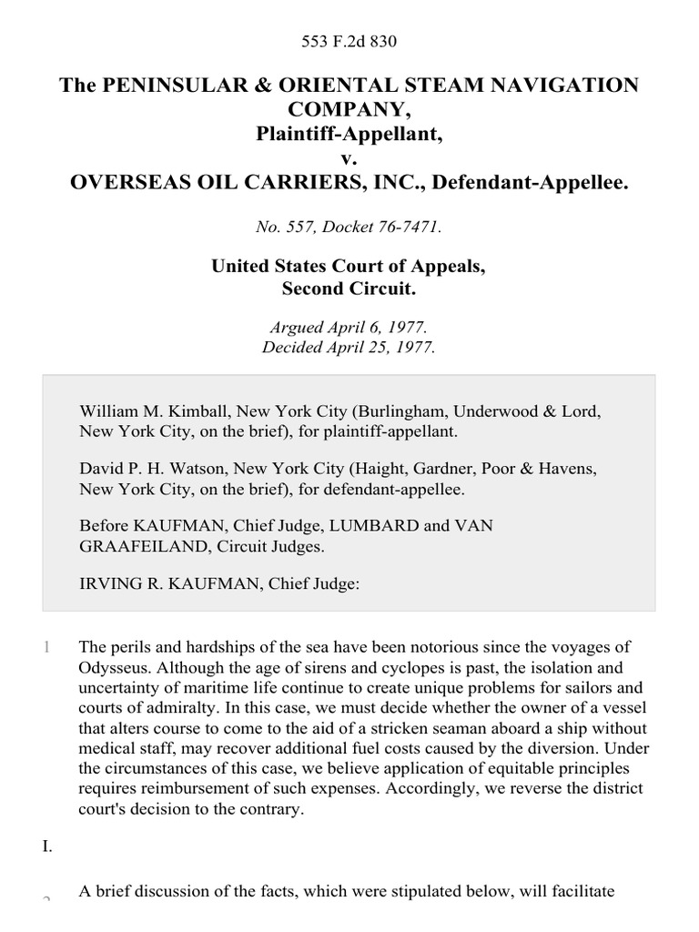 The Peninsular & Oriental Steam Navigation Company v. Overseas Oil ...