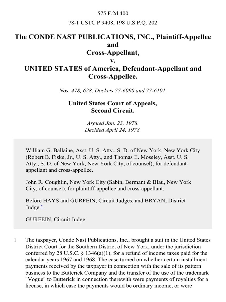 The Conde Nast Publications, Inc., and Cross-Appellant v. United States ...