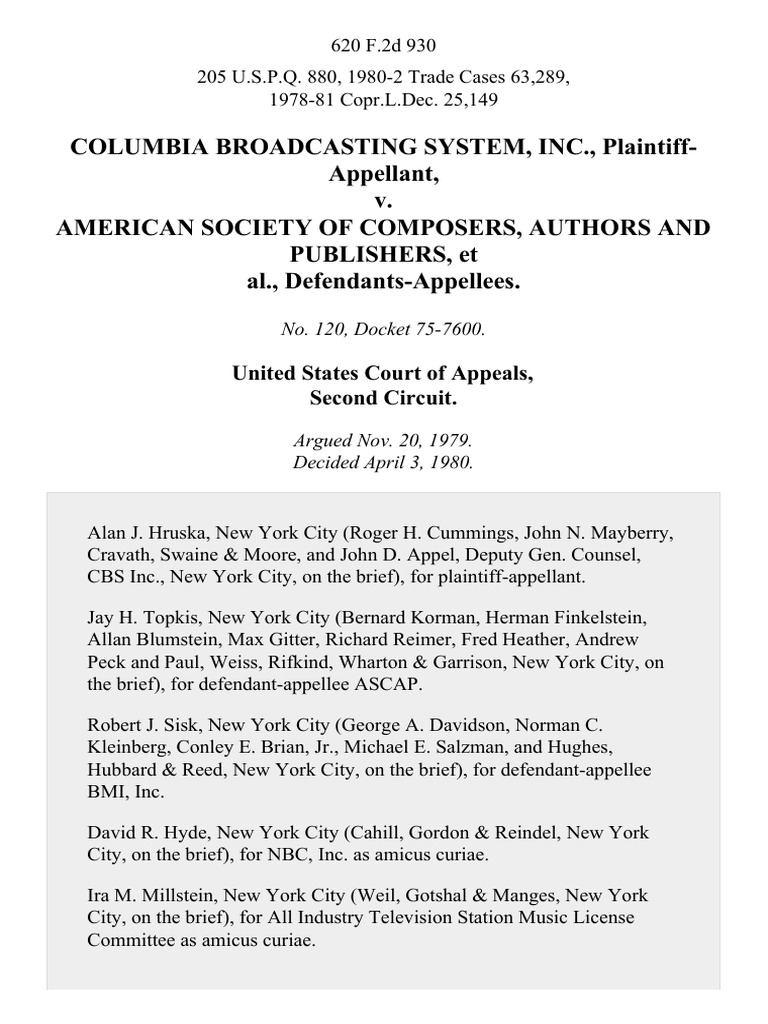 Columbia Broadcasting System, Inc. v. American Society of Composers ...