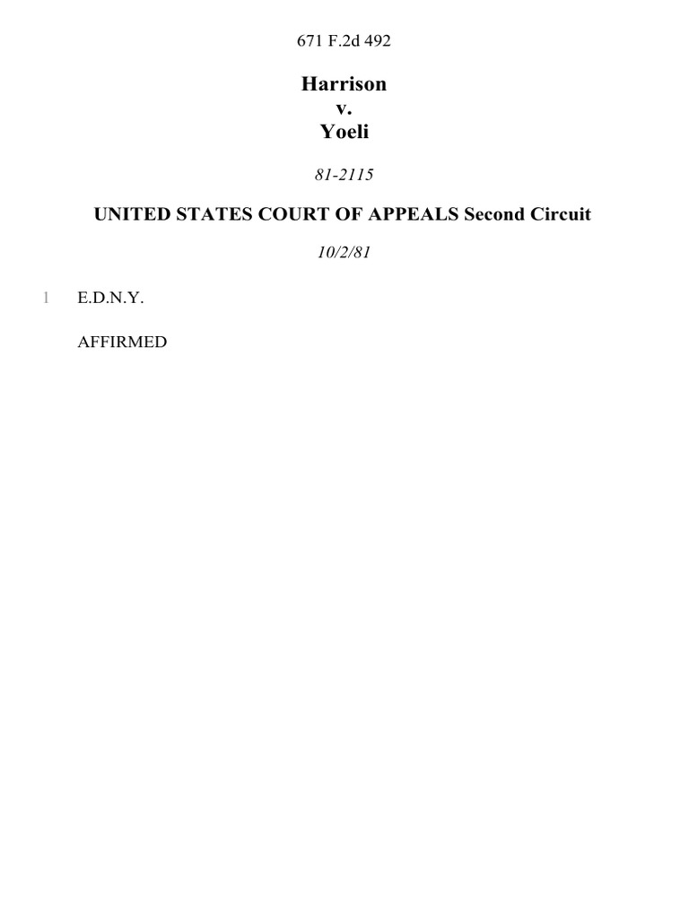 Harrison v. Yoeli, 671 F.2d 492, 2d Cir. (1981) | PDF