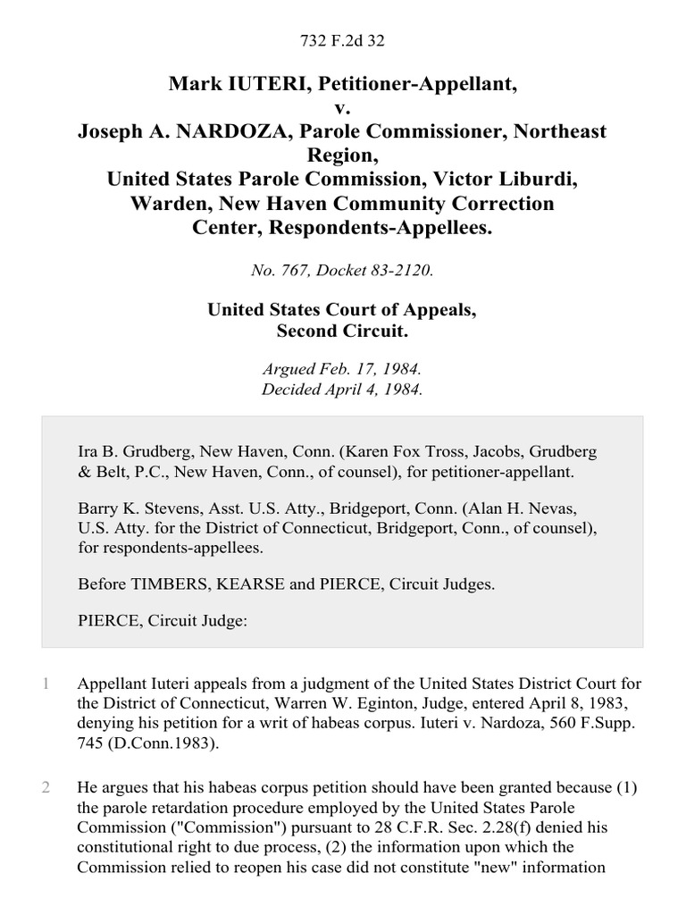Mark Iuteri v. Joseph A. Nardoza, Parole Commissioner, Northeast Region ...
