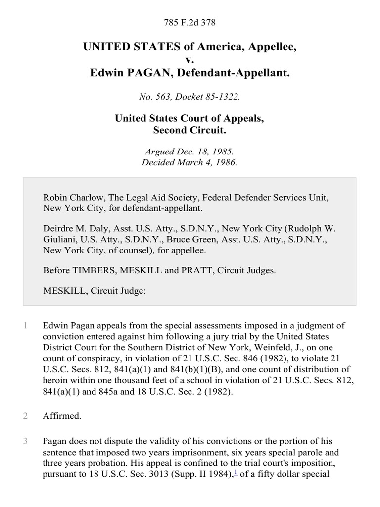 United States v. Edwin Pagan, 785 F.2d 378, 2d Cir. (1986) | PDF ...