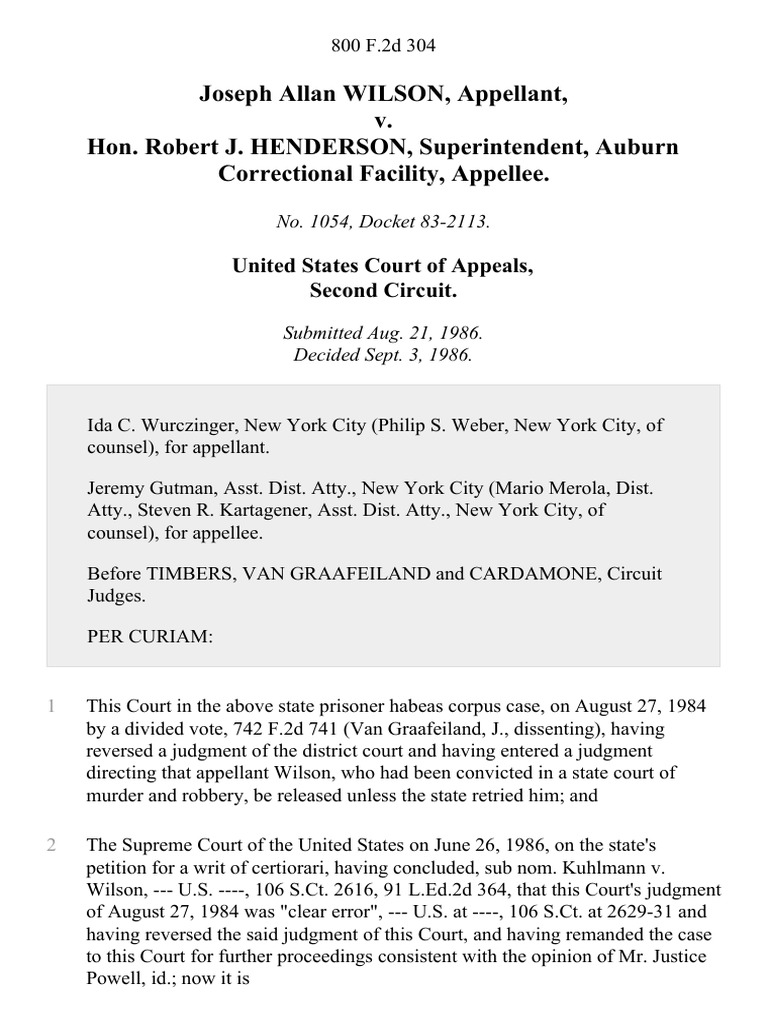 Joseph Allan Wilson v. Hon. Robert J. Henderson, Superintendent, Auburn ... Joseph Allan Wilson v. Hon. Robert J. Henderson, Superintendent, Auburn ...