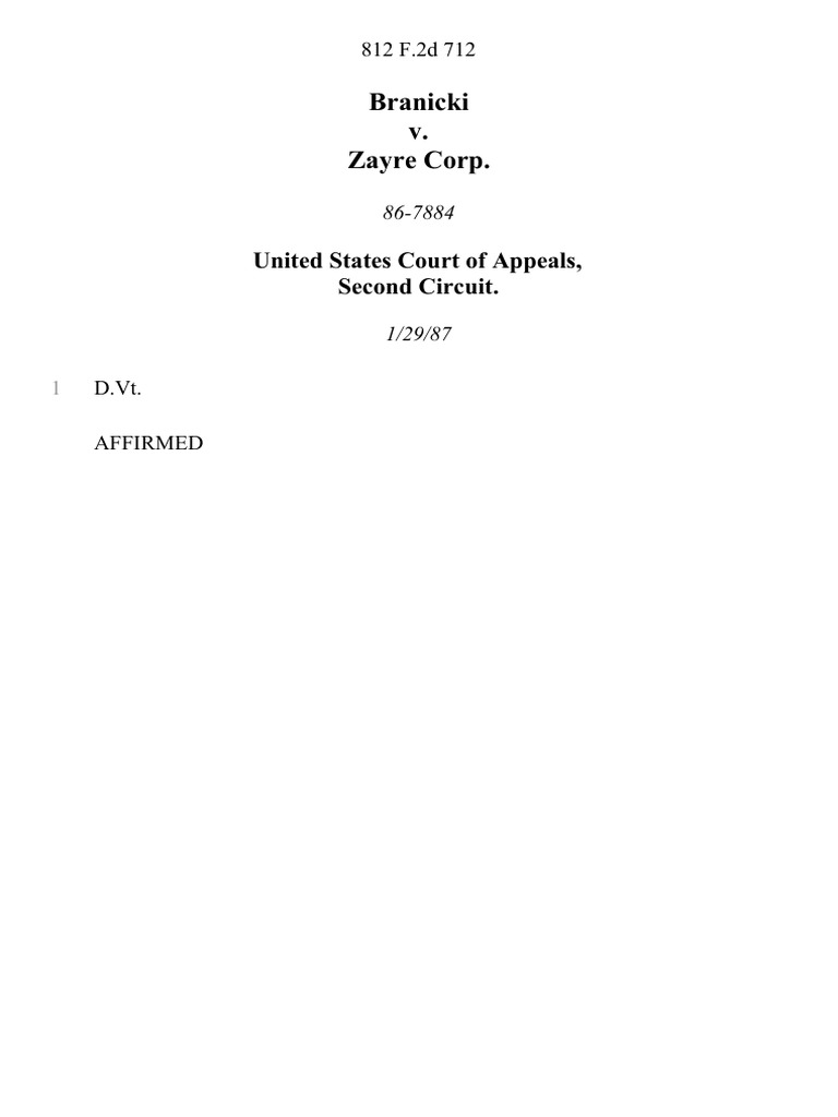 Branicki v. Zayre Corp, 812 F.2d 712, 2d Cir. (1987) | PDF