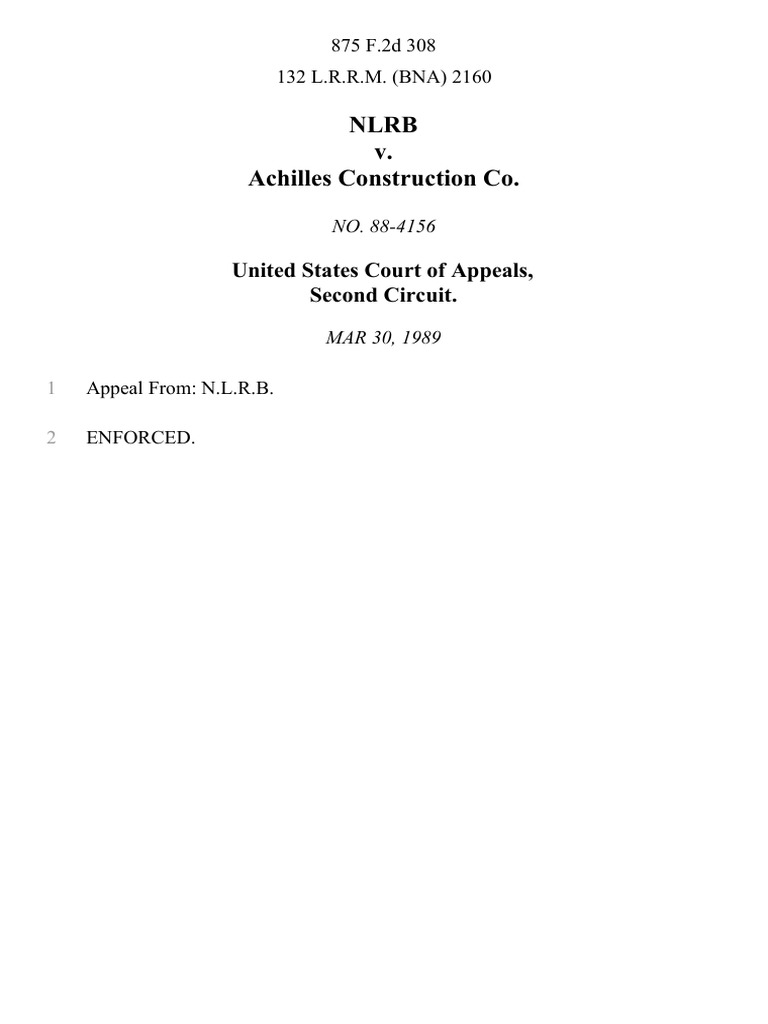 NLRB v. Achilles Construction Co, 875 F.2d 308, 2d Cir. (1989) | PDF
