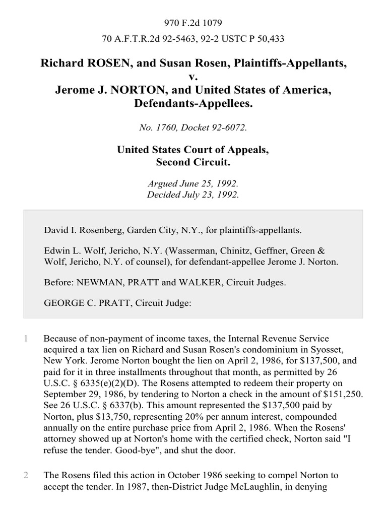 Richard Rosen, and Susan Rosen v. Jerome J. Norton, and United States ...