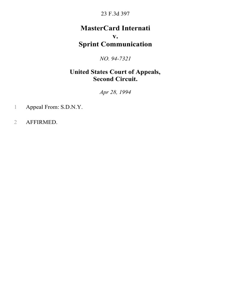 Mastercard Internati v. Sprint Communication, 23 F.3d 397, 2d Cir ...