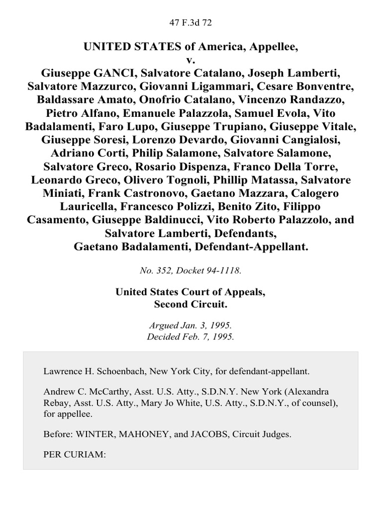 United States v. Giuseppe Ganci, Salvatore Catalano, Joseph Lamberti ...