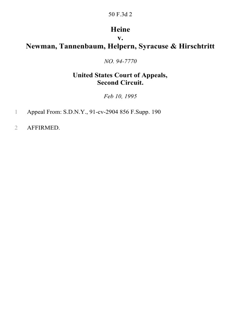 Heine v. Newman, Tannenbaum, Helpern, Syracuse & Hirschtritt, 50 F.3d 2 ...