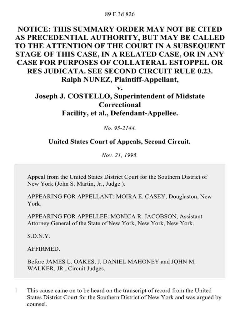 Ralph Nunez v. Joseph J. Costello, Superintendent of Midstate ...