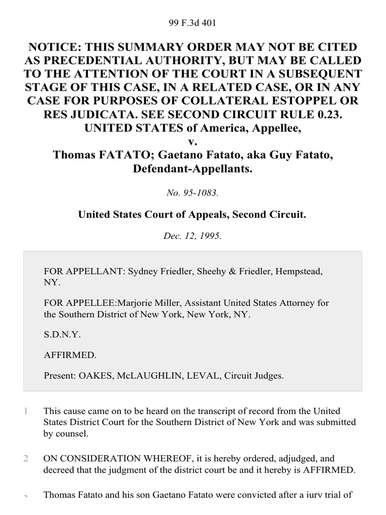 United States v. Thomas Fatato Gaetano Fatato, AKA Guy Fatato, 99 F.3d ...