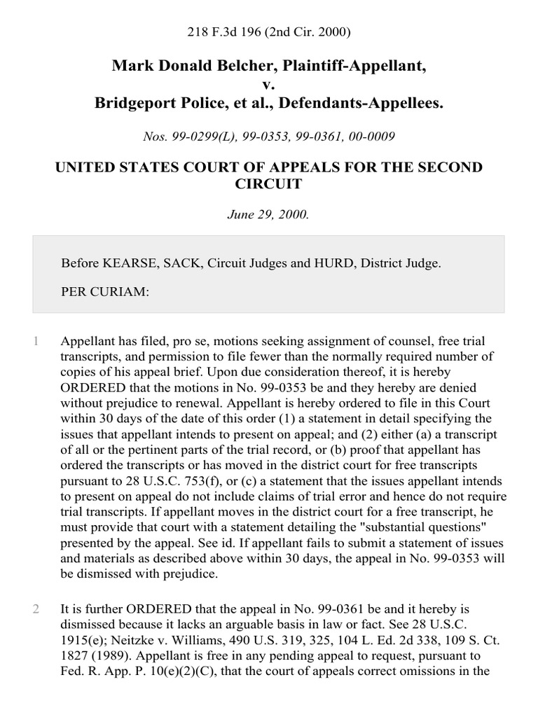 Mark Donald Belcher v. Bridgeport Police, 218 F.3d 196, 2d Cir. (2000) | PDF