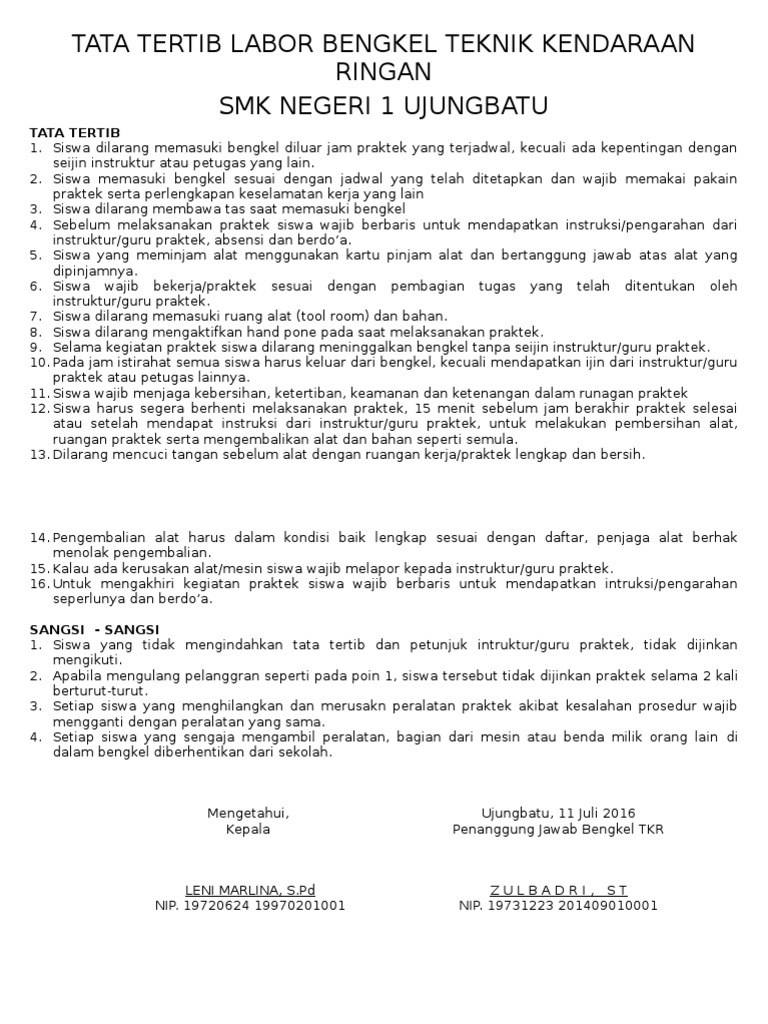 Tata Tertib Labor Bengkel | PDF
