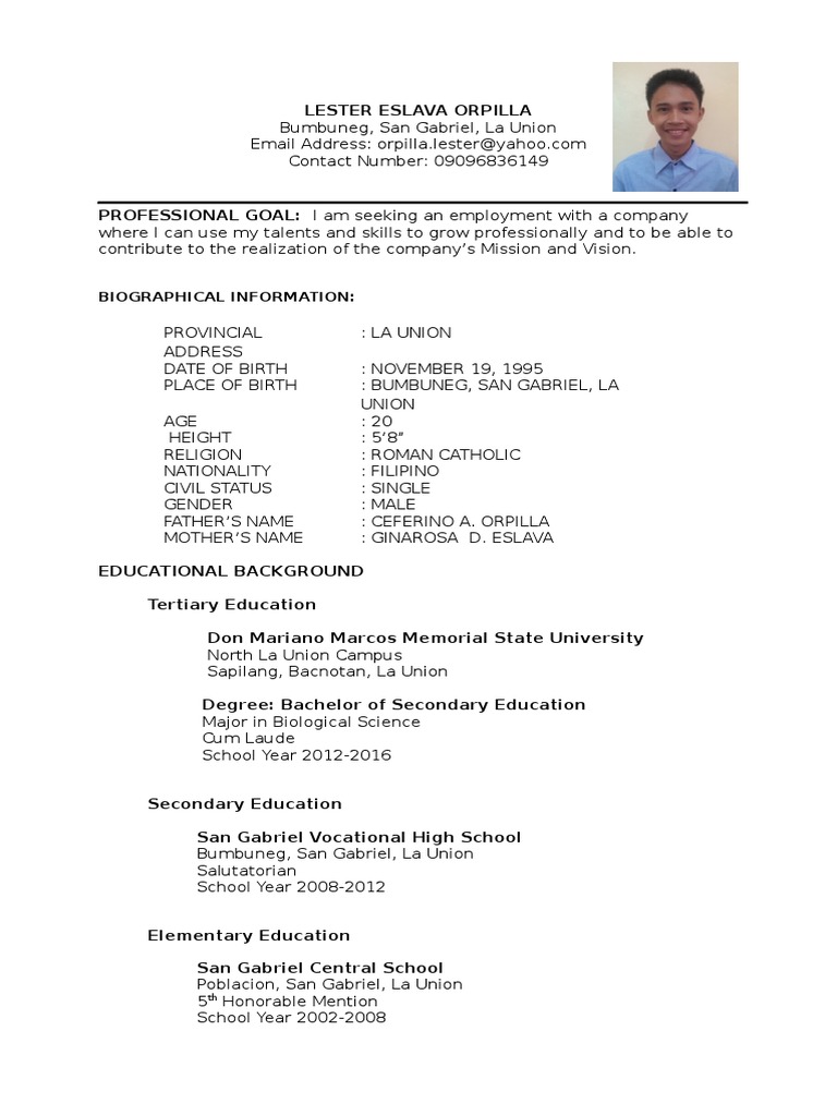 Resume Sample | PDF | Secondary School | Teachers