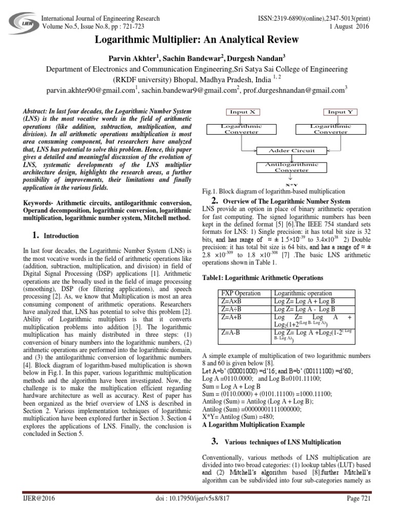 Logarithmic Multiplier: An Analytical Review | PDF | Logarithm | Digital Signal Processing