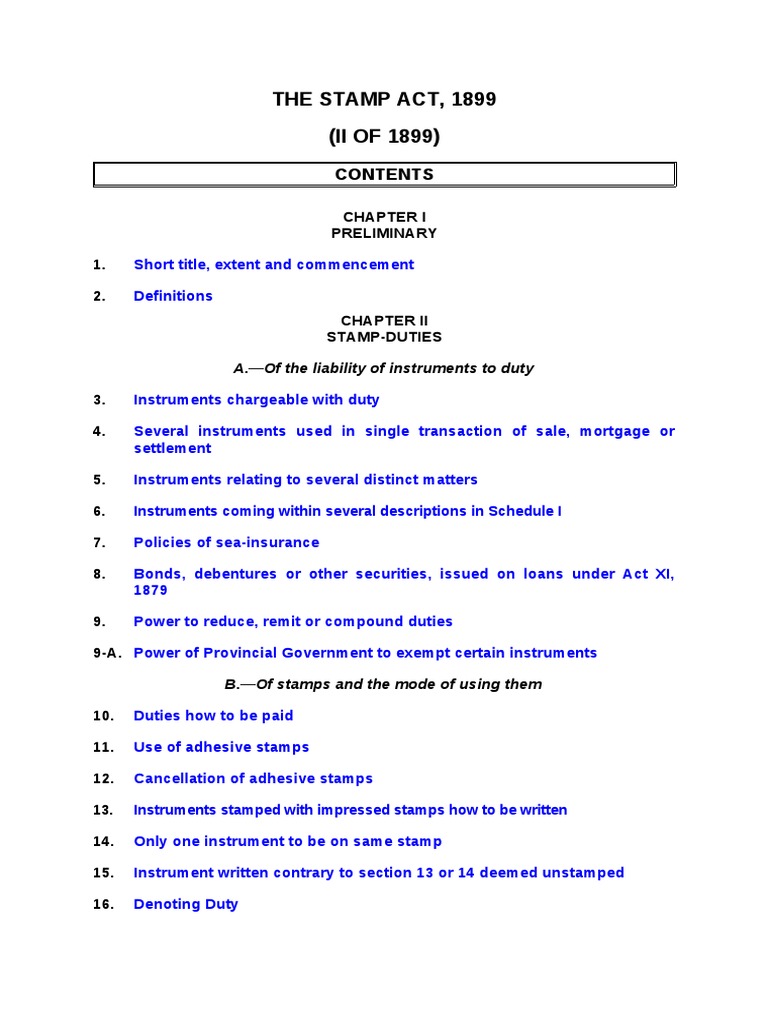 Overview of the Stamp Act, 1899 | PDF | Negotiable Instrument | Government