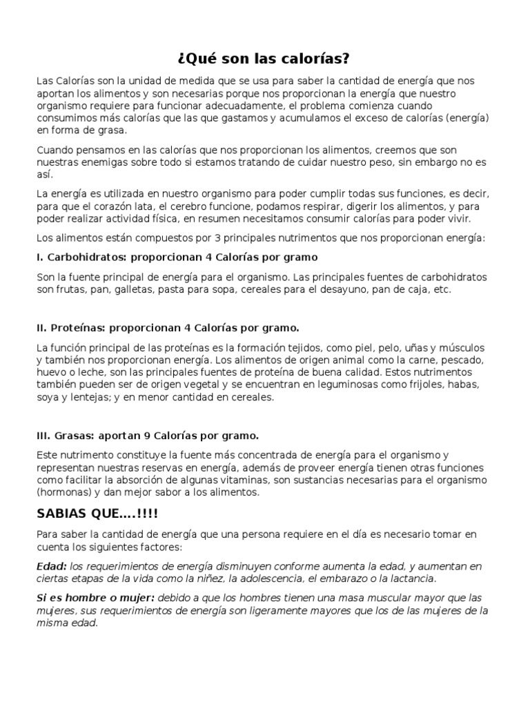 Qué Son Las Calorías | PDF | Proteínas | Alimentos