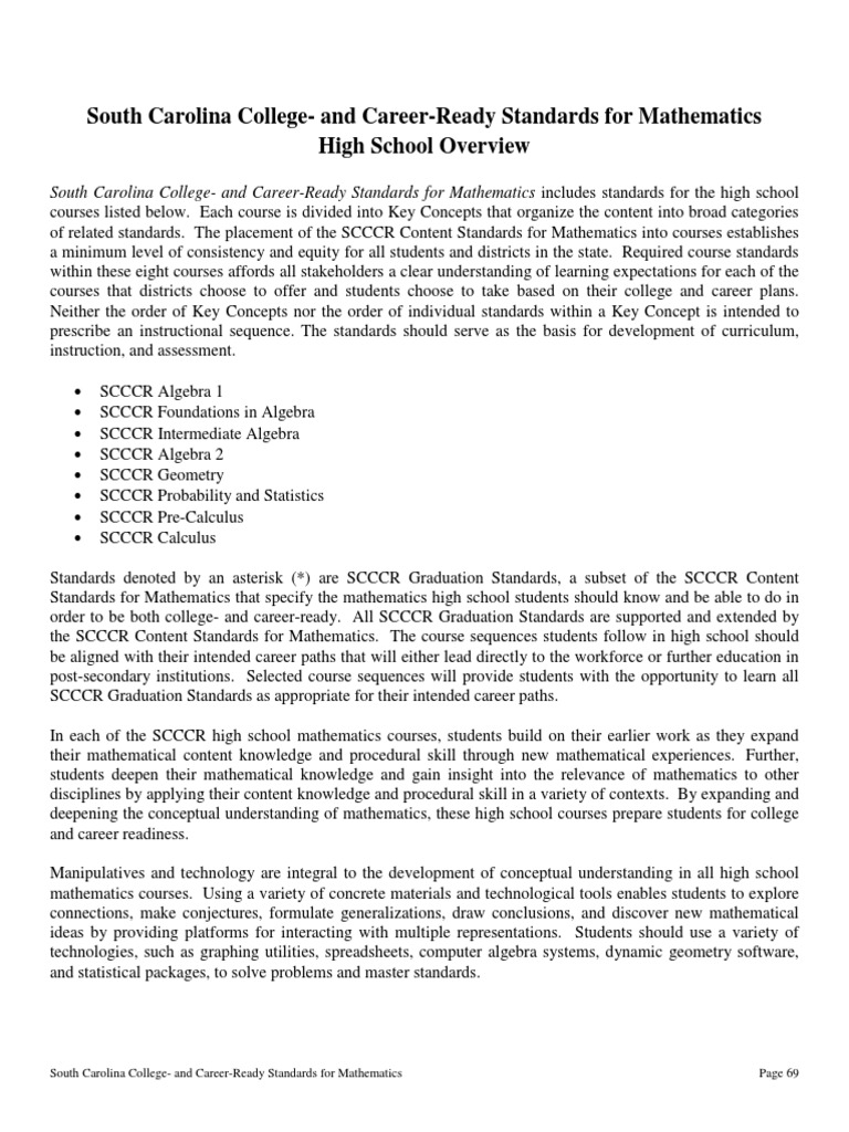SCCCR Standards For Math 2015 - Algebra 1 | PDF | Quadratic Equation ...