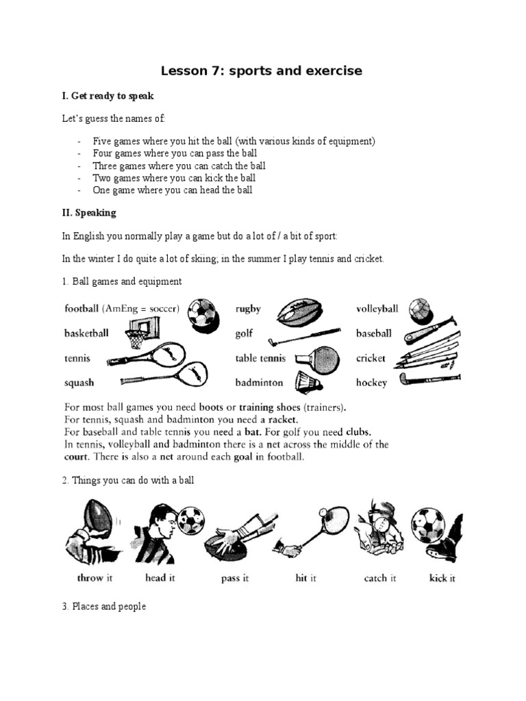 Lesson 7 - Sports and Exercise | PDF | Games & Activities | Language ...