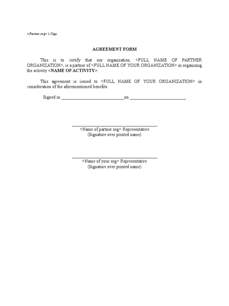 Agreement Form: 'S | PDF