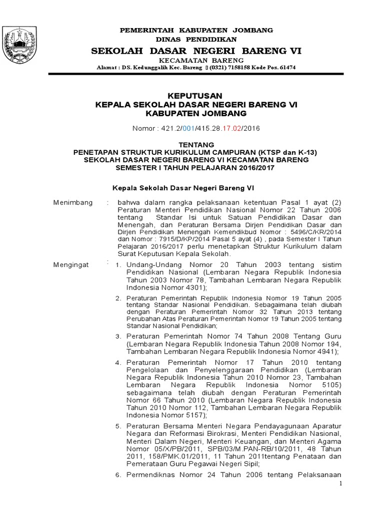 CONTOH SK KS STRUKTUR KURIKULUM 2006 & k-13 | PDF | Kajian Bahasa Asing