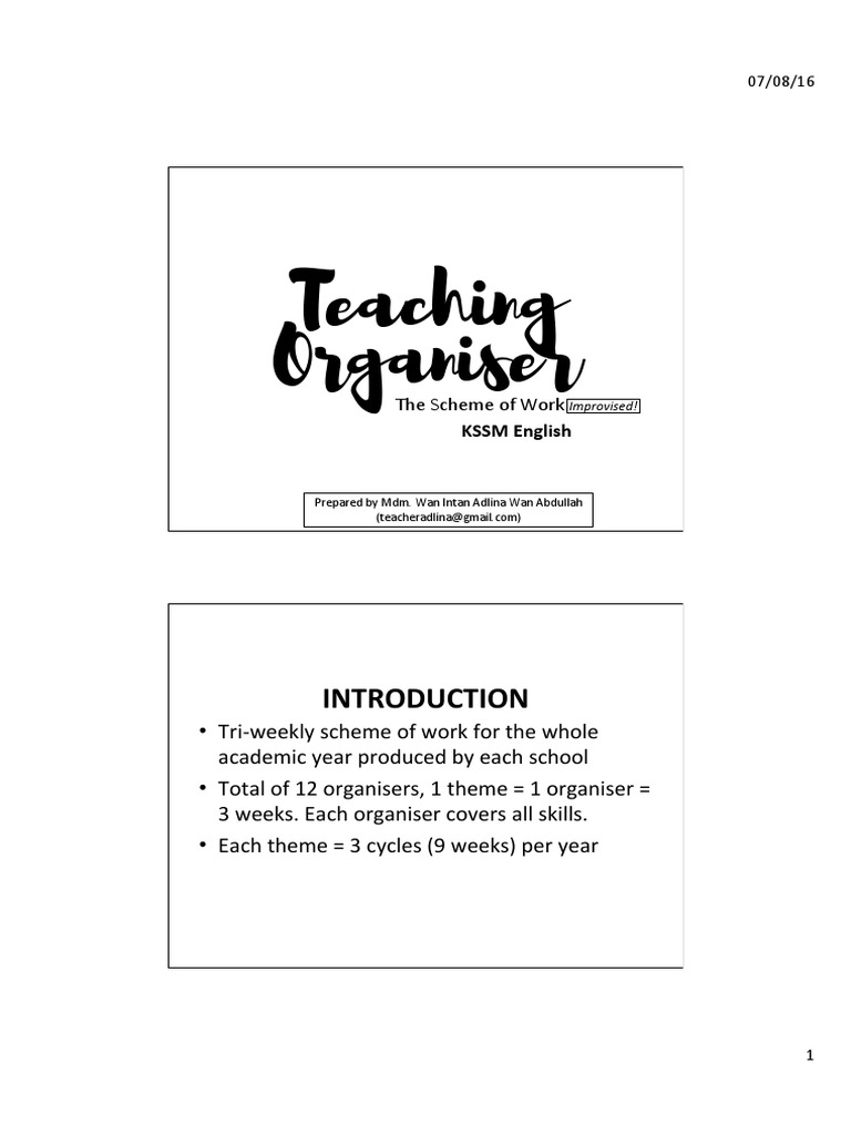 KSSM English Form 1 Teaching Organiser Guide (Handout Version) | PDF ...