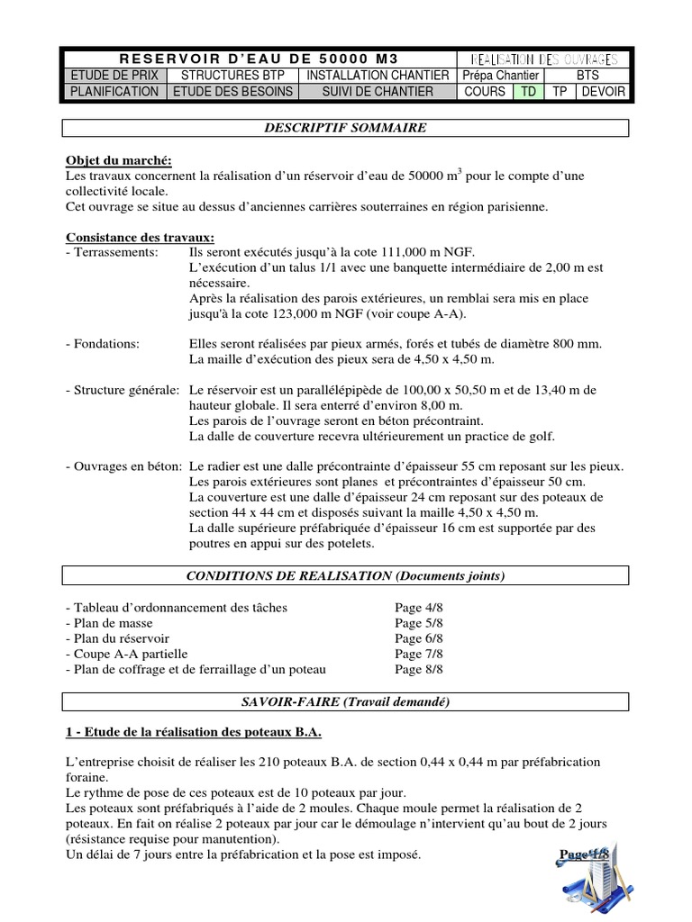 Td-Reservoir - TD-Devoirs - Preparation-Chantier Les Livres de Genie Civil | PDF | Ingénierie ...