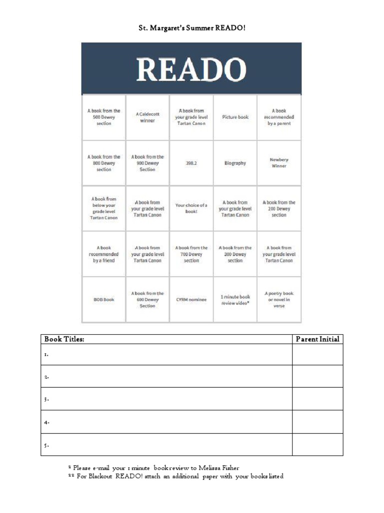 St. Margaret’s Summer Reading Challenge | PDF