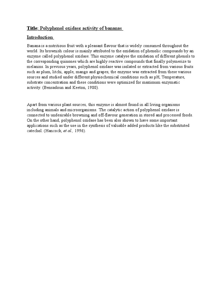 Polyphenol Oxidase Activity of Bananas | PDF | Polyphenol | Buffer Solution