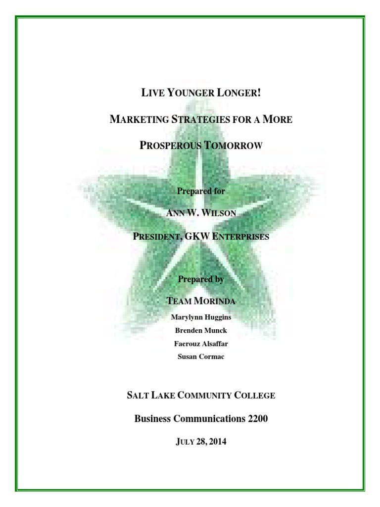 Live Younger Longer - Managerial Report - Cover Page - Table of ...