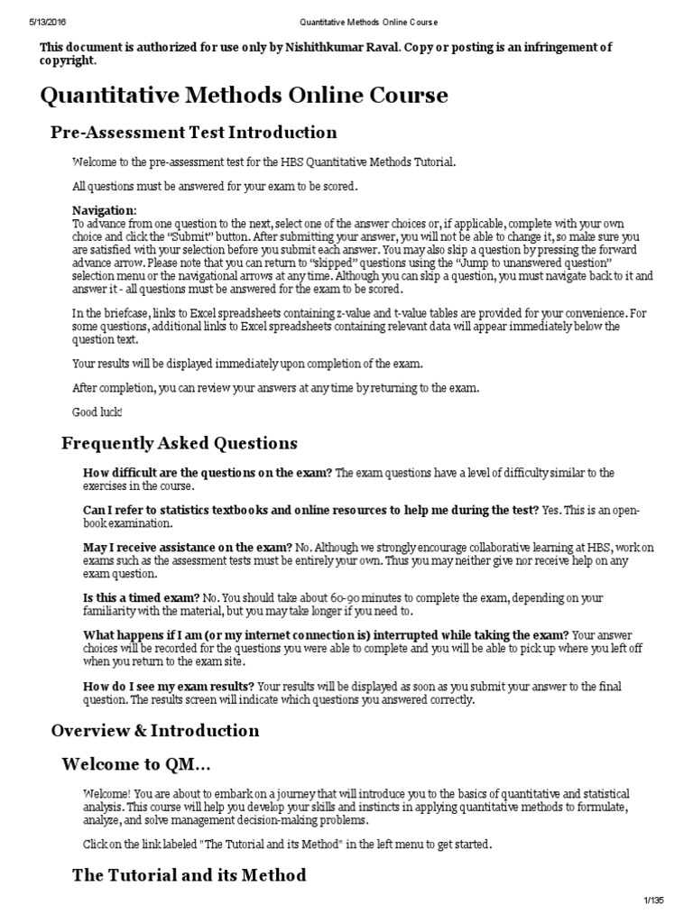 Quantitative Methods Online Course | PDF | Standard Deviation | Variance