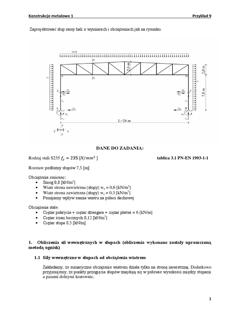 Konstrukcje Metalowe 1 - Przyklad 9 - Slup | PDF