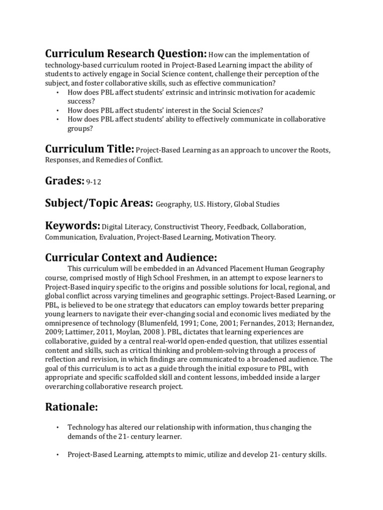 Curriculum Overview | PDF | Project Based Learning | Curriculum