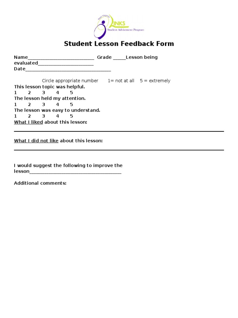 Student Lesson Feedback Form | PDF