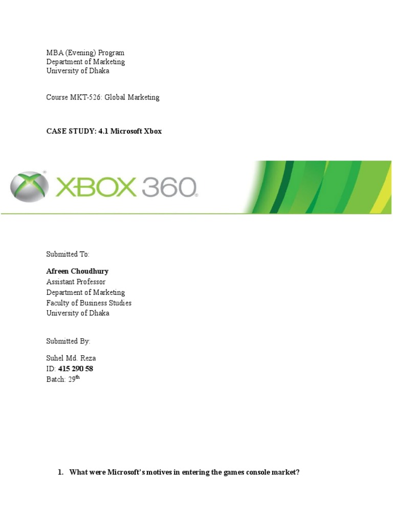 4.1 Xbox Case Study | PDF | Xbox 360 | Video Game Consoles