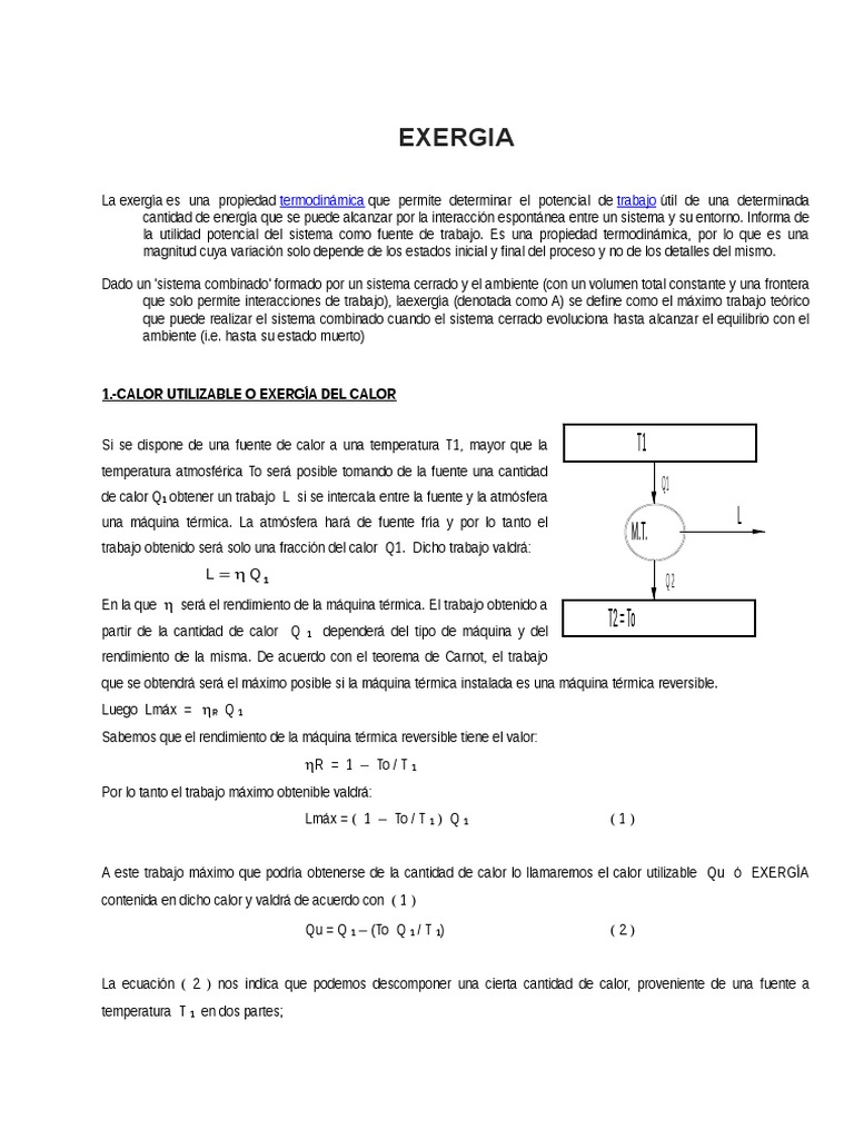 Exergia Termodinamica I | PDF | Ejercicio | Termodinámica